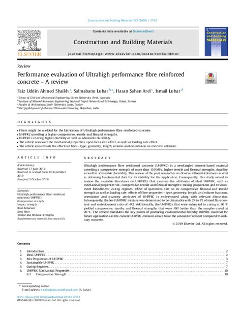 Pdf Performance Evaluation Of Ultrahigh Performance Fibre Reinforced Concrete A Review