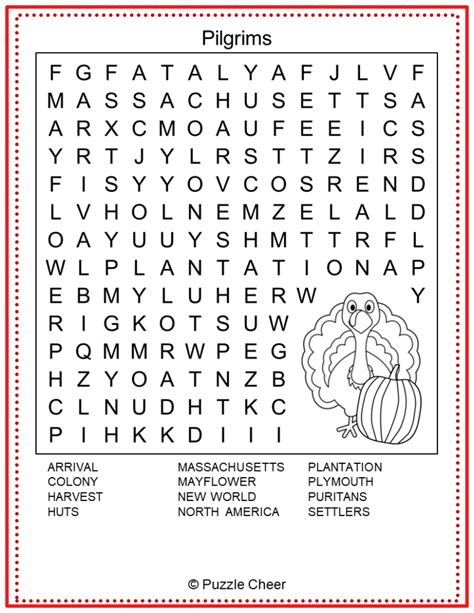 Thanksgiving Pilgrims Word Search Puzzle Puzzle Cheer