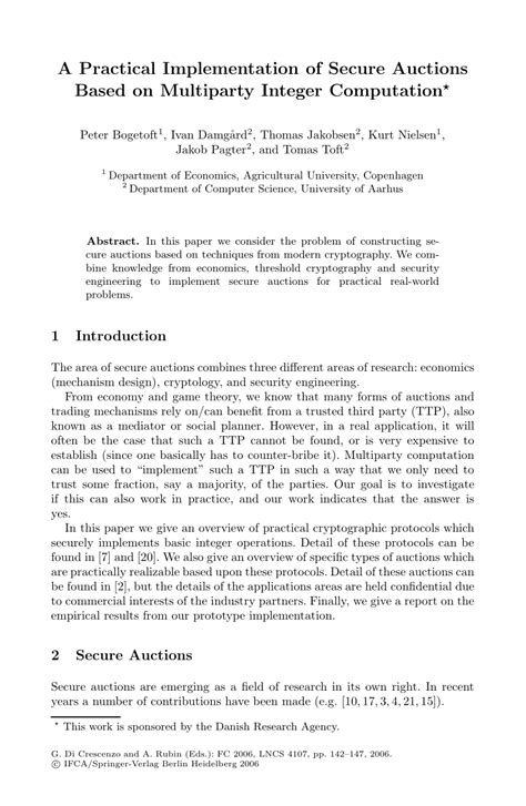 Pdf A Practical Implementation Of Secure Auctions Based On Multiparty
