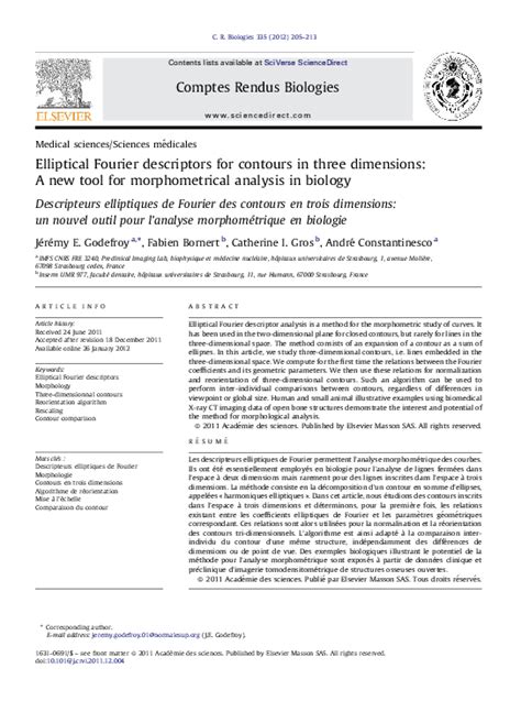Pdf Elliptical Fourier Descriptors For Contours In Three Dimensions