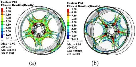 joint topology optimization results a front of wheel model and b