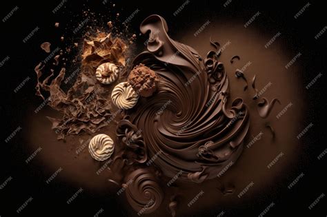 Premium Ai Image On Black Backdrops Cocoa Powder Chocolate Chunks And Curls Are Shown