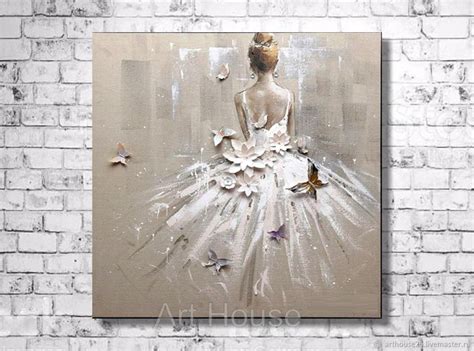 Картина с ЛЕПНИНОЙ девушка в белом платье рельефное панно абстракция купить в интернет