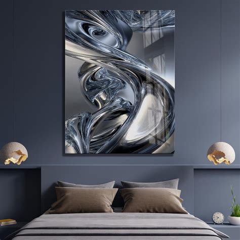 Silver Abstract Tempered Glass Wall Art Modern Home Decor Etsy