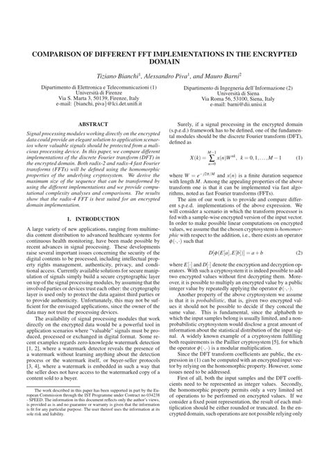 Pdf Comparison Of Different Fft Implementations In The Encrypted Domain