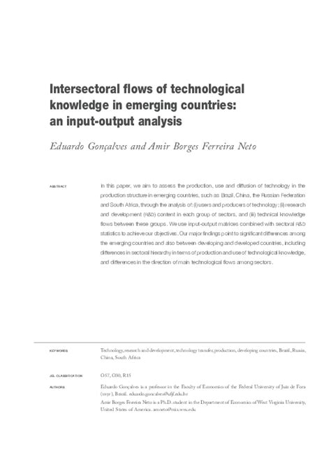 Pdf Intersectoral Flows Of Technological Knowledge In Emerging