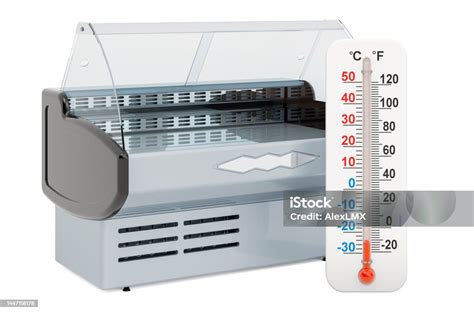 온도계가 있는 냉장 진열장 3d 렌더링 보여주기에 대한 스톡 사진 및 기타 이미지 보여주기 온도 음식 Istock