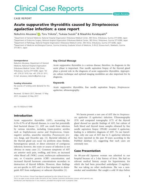Pdf Acute Suppurative Thyroiditis Caused By Streptococcus Agalactiae