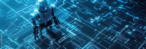 Engineering Schematics Of Mech Robot With 3d Model Of Robot Stock