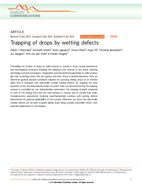 Pdf Trapping Of Drops By Wetting Defects Frieder Mugele
