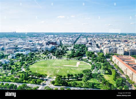 Aerial View Of The National Mall And The White House With Its Most