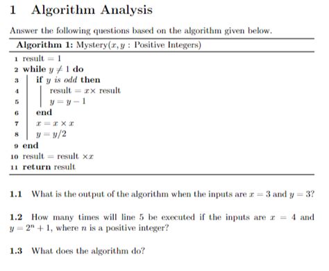 solved 3 1 algorithm analysis answer the following questions