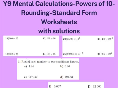 Year 9 Mental Calculations Powers Of 10 Rounding Standard Form Worksheets With Solutions