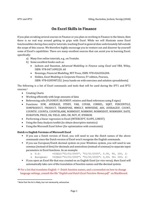Excel Skills While We Will Illustrate Some Excel Functionalities During Class And Or Tutorials