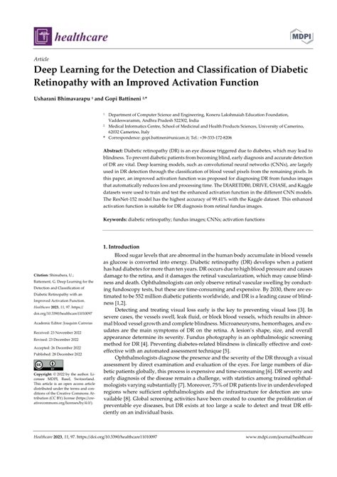 Pdf Deep Learning For The Detection And Classification Of Diabetic
