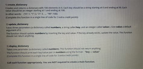 Solved 1 Createdictionary Creates And Returns A Dictionary