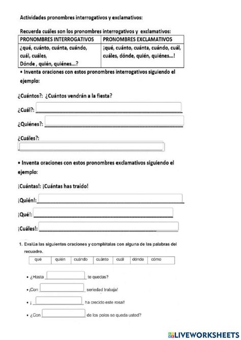 Pronombres Interrogativos Y Exclamativos Online Exercise For Live