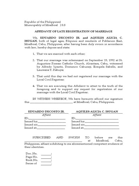 Affidavit Of Delayed Registration Of Marriage Pdf
