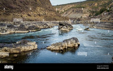Low Water Levels In The Thompson River Near Spences Bridge In British