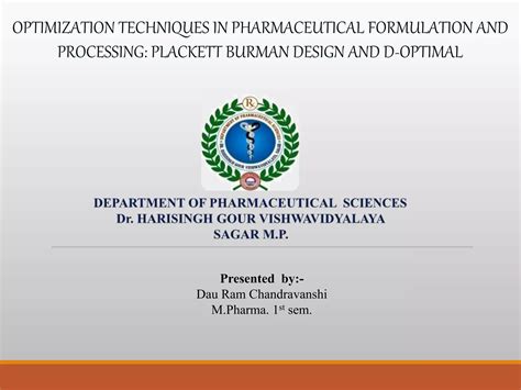 Optimization Techniques In Formulation Development Plackett Burmann