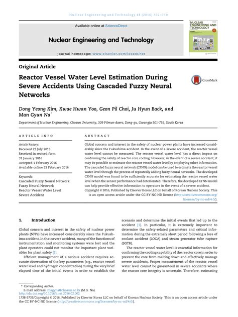 Pdf Reactor Vessel Water Level Estimation During Severe Accidents