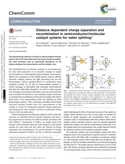 Pdf Distance Dependent Charge Separation And Recombination In