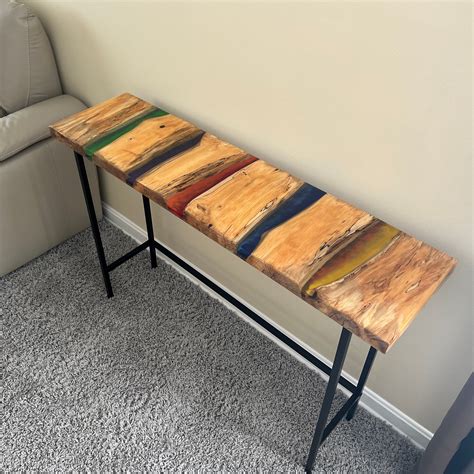 Handmade Epoxy Resin Wood Console Table Metal Legs Entryway Decor Etsy