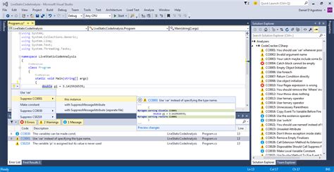 VS Preview Live Static Code Analysis Gigi Labs