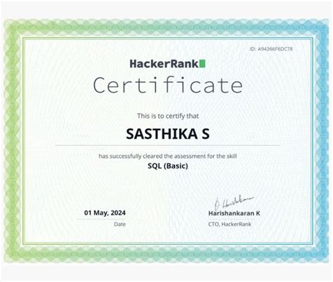 Sasthika S On Linkedin Sqlcertification Hackerrank Dataskills