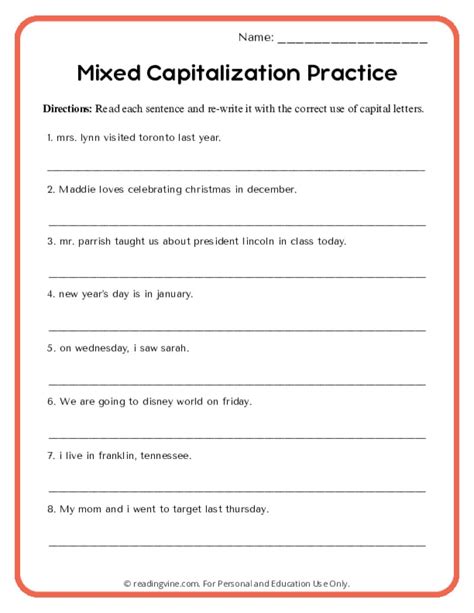 Capitalization Worksheets Readingvine