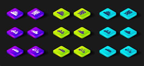 세트 해치백 자동차 자전거 배달 트럭 잠수함 기차와 철도 및 크루즈 선박 아이콘 벡터 3차원 형태에 대한 스톡 벡터 아트 및 기타 이미지 Istock