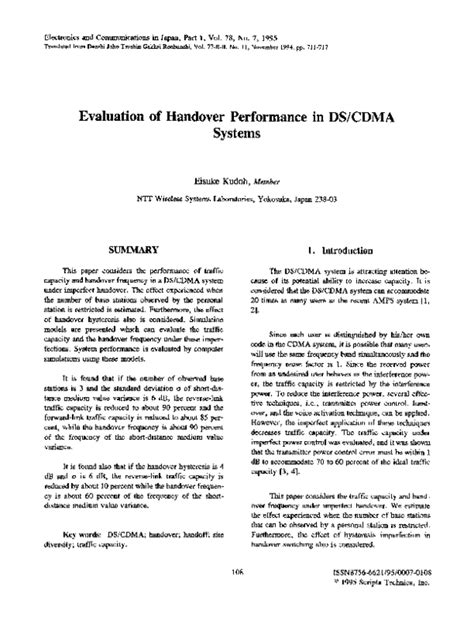 Pdf Evaluation Of Handover Performance In Dscdma Systems