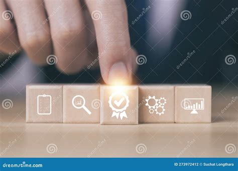 Wooden Block Showing Digital Technology Check Mark Best Quality Guarantee Leading Service