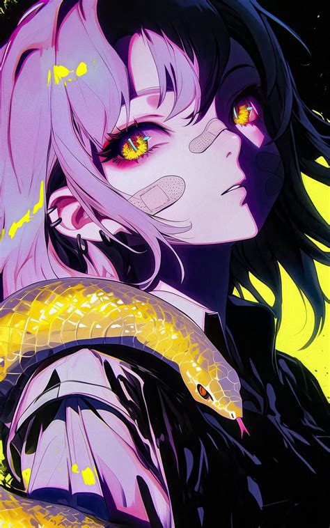 Download Wallpaper 800x1280 Girl Bandages Snake Anime Art Samsung