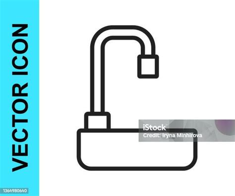 흰색 배경에 고립 된 물 수돗물 아이콘블랙 라인 워시 바신 벡터 가구에 대한 스톡 벡터 아트 및 기타 이미지 가구 가정 생활 가정 주방 Istock