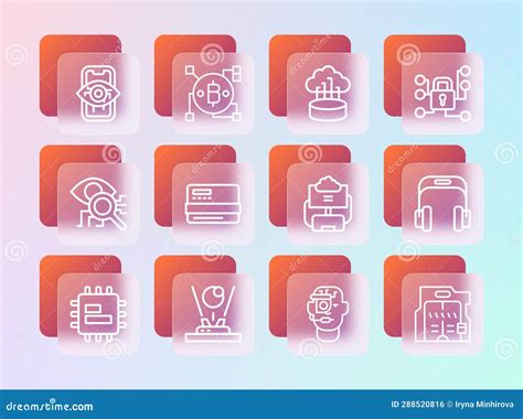 Set Line Cyber Security Hologram Cloud Database Smart Glasses On