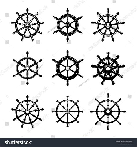 Set Illustrations Ship Wheel Design Element Stock Vector Royalty Free
