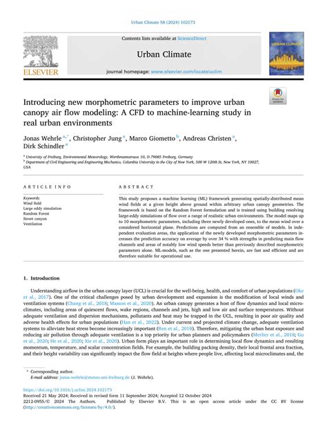 Pdf Introducing New Morphometric Parameters To Improve Urban Canopy