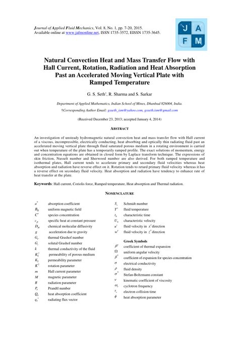 Pdf Natural Convection Heat And Mass Transfer Flow With Hall Current Rotation Radiation And