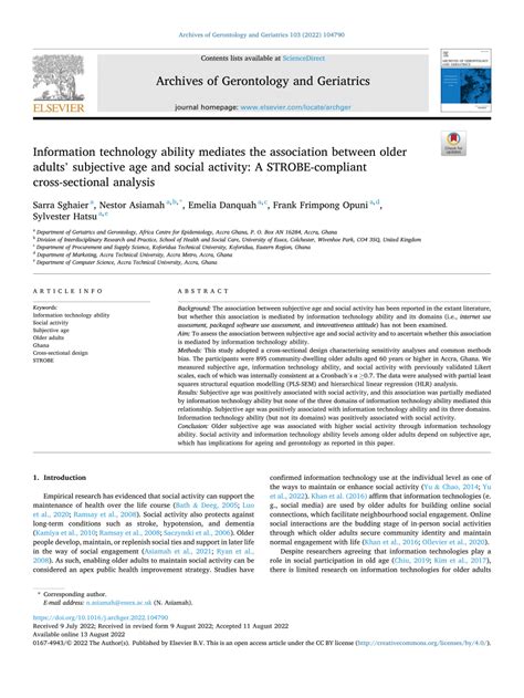 Pdf Information Technology Ability Mediates The Association Between