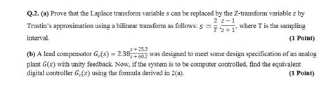 solved q 2 a prove that the laplace transform variable s