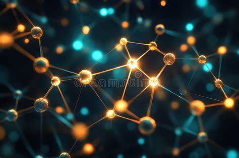 Bright Spheres Connected By Lines In A Dark Background Depicting A Molecular Structure Stock