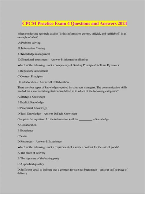 CPCM Practice Exam 4 Questions And Answers 2024 CPCM Stuvia US