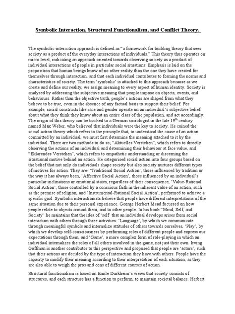Symbolic Interaction Structural Functionalism And Conflict Theory Pdf Academic Discipline