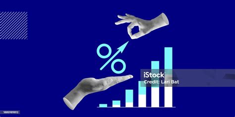 경제 성장 또는 비용 증가 개념 손 위의 백분율 증가 아이콘 위쪽 화살표 및 백분율 아이콘 이익 또는 비용 증가를 나타내는 기호입니다 미니멀리즘 아트 콜라주 이율에 대한