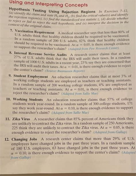 Solved Using And Interpreting Concepts Hypothesis Testing
