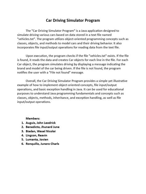 Car Driving Simulator Program Pdf Programming Computer Program