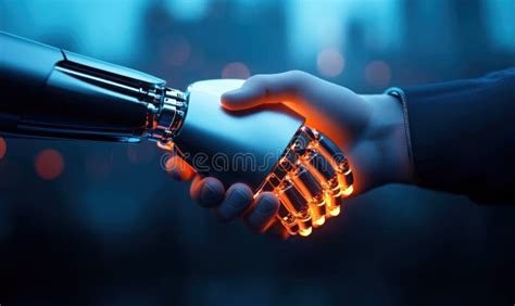 Human And Robot Handshake Symbolizing Future Technology Collaboration Stock Illustration