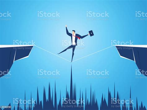 사업가 언덕 사이 간격에서 줄 타기를 걷고입니다 절벽에 걷고 있다 비즈니스 위험 및 성공 개념입니다 균형에 대한 스톡 벡터 아트 및 기타 이미지 Istock