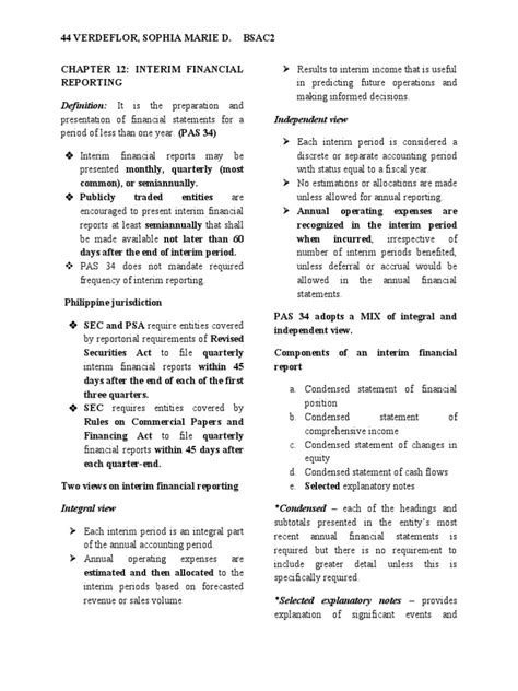 Interim Financial Reporting And Operating Segment Outline Pdf